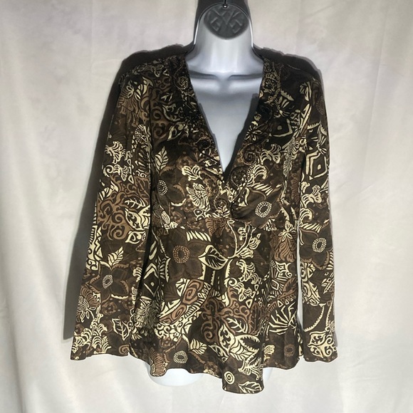 Chico's | Tops | 476 Chicos Brown White Floral Sequin Embroidered ...